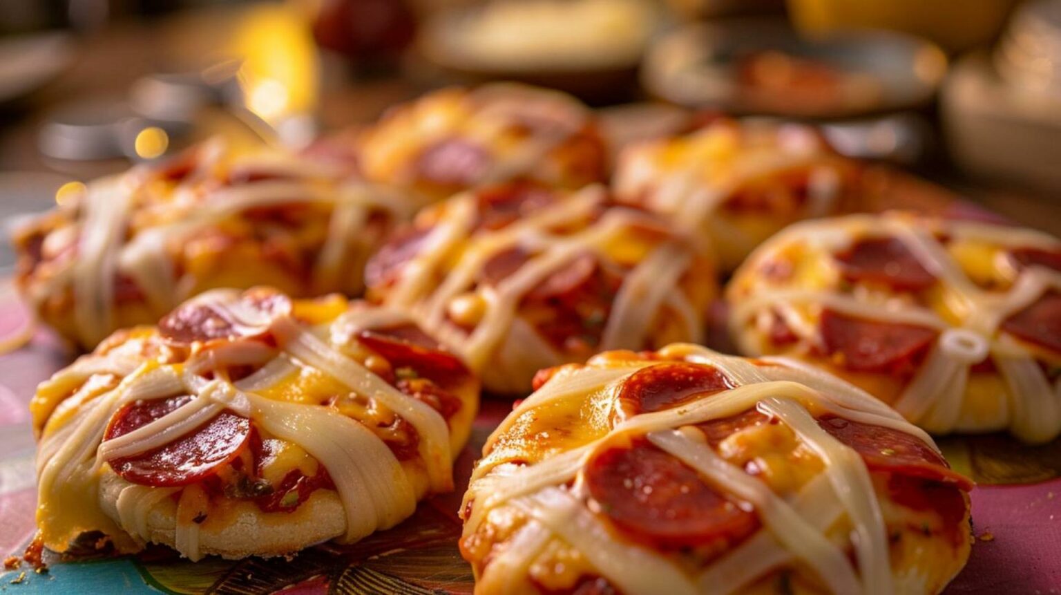 Halloween Mummy Mini Pizzas: Cheese & Pepperoni Wrapped Snacks